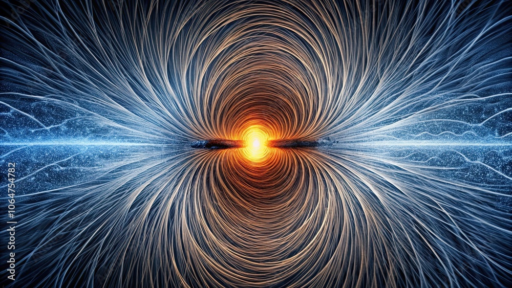 Iron powder displaying magnetic field lines in a coil with 20 Amp ...