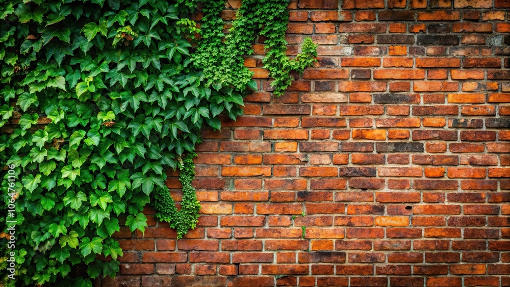 Aging red brick wall covered in lush green ivy vines, with a plant ...
