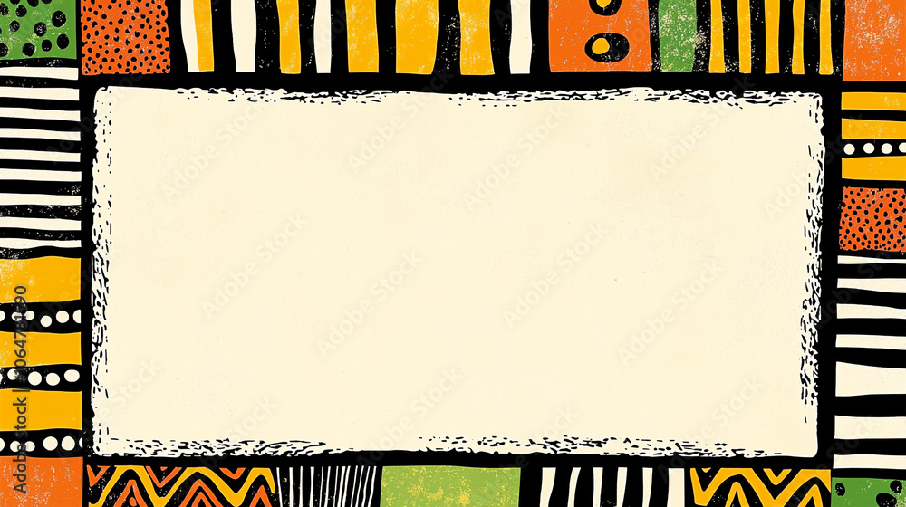 Beige background framed by colorful, textured blocks of African ...