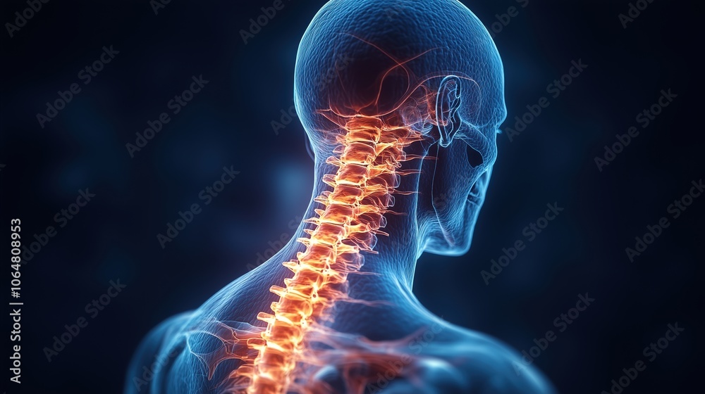 3D Illustration of Cervical Spine and Nerves. 3D medical illustration ...