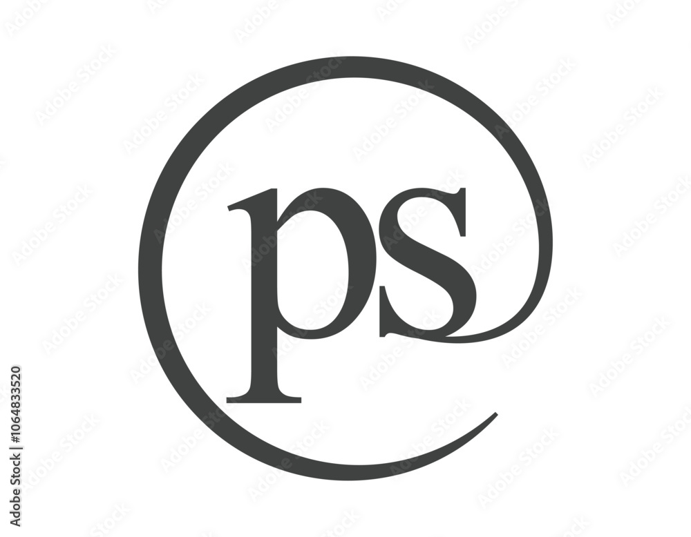 PS logo from two letter with circle shape email sign style. P and S ...