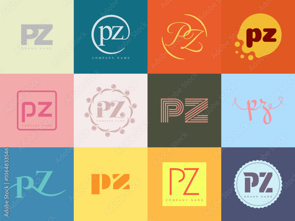 PZ logo company template. Letter p and z logotype. Set different ...