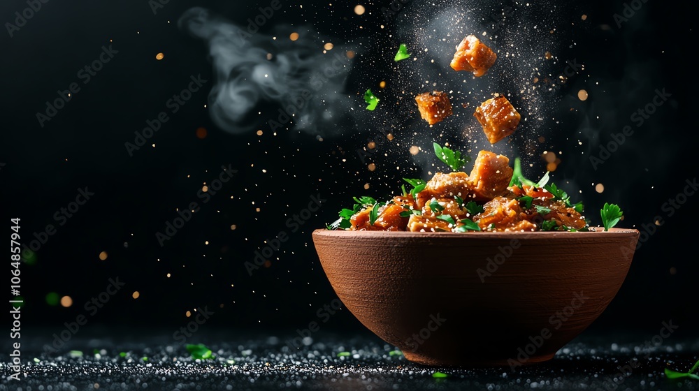 Kangaroo tail soup in a traditional clay bowl, bush tucker gourmet ...