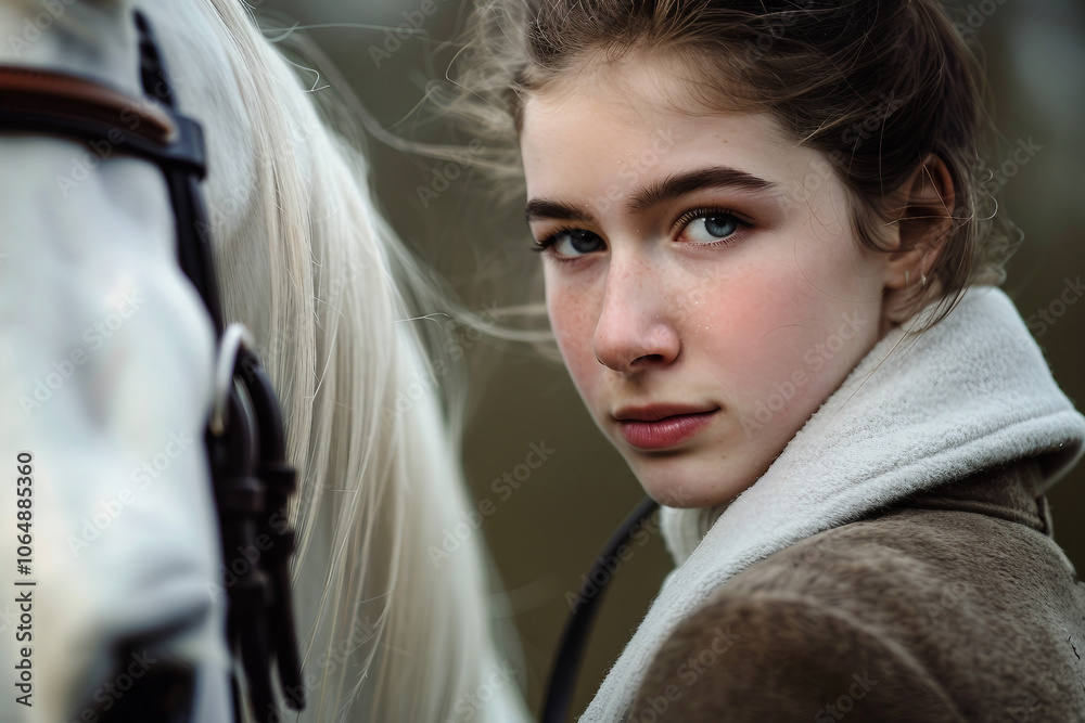 Generative AI illustration, equestrian sports lesson training, young ...