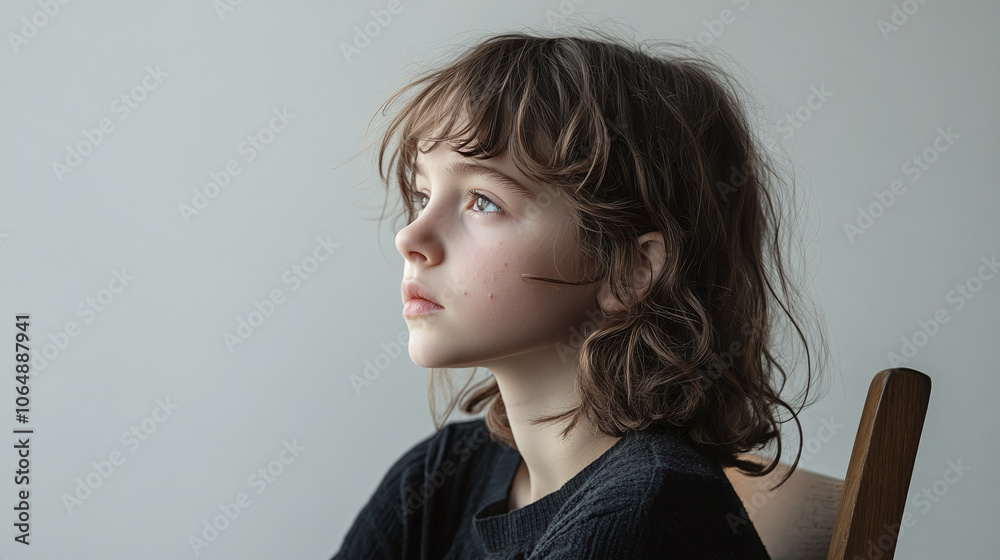 Young Girl with Disheveled Hair: Slumped in a Chair, Gazing Off into ...