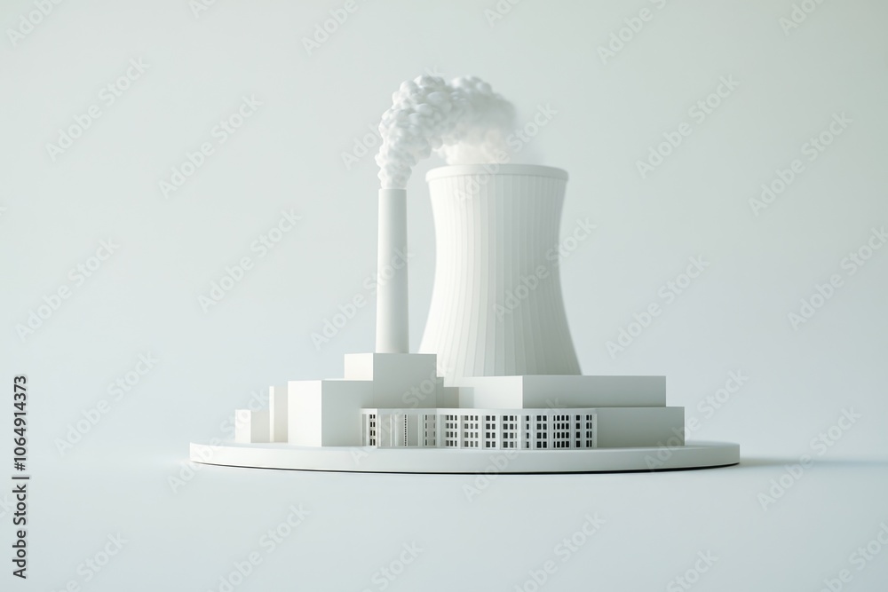 A model of a nuclear power plant emitting smoke, suitable for use in ...
