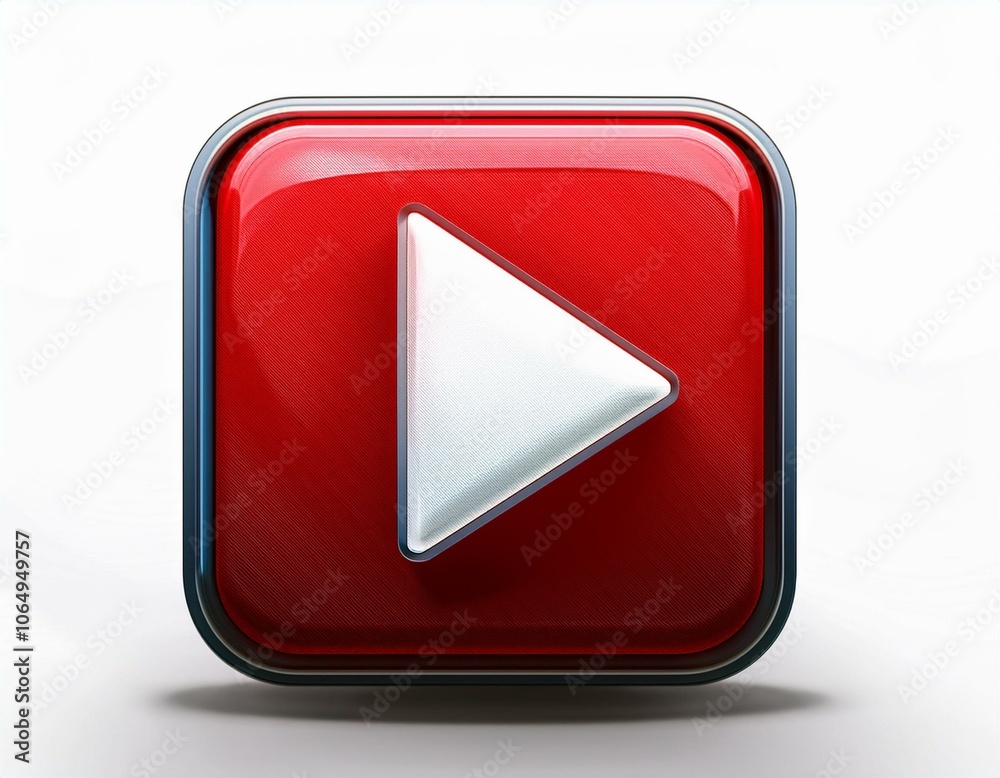 3d YouTube logo play button red square white triangle yt social media ...