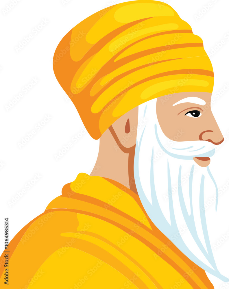 Side View Avatar of Guru Nanak Dev Ji Element on White Background ...