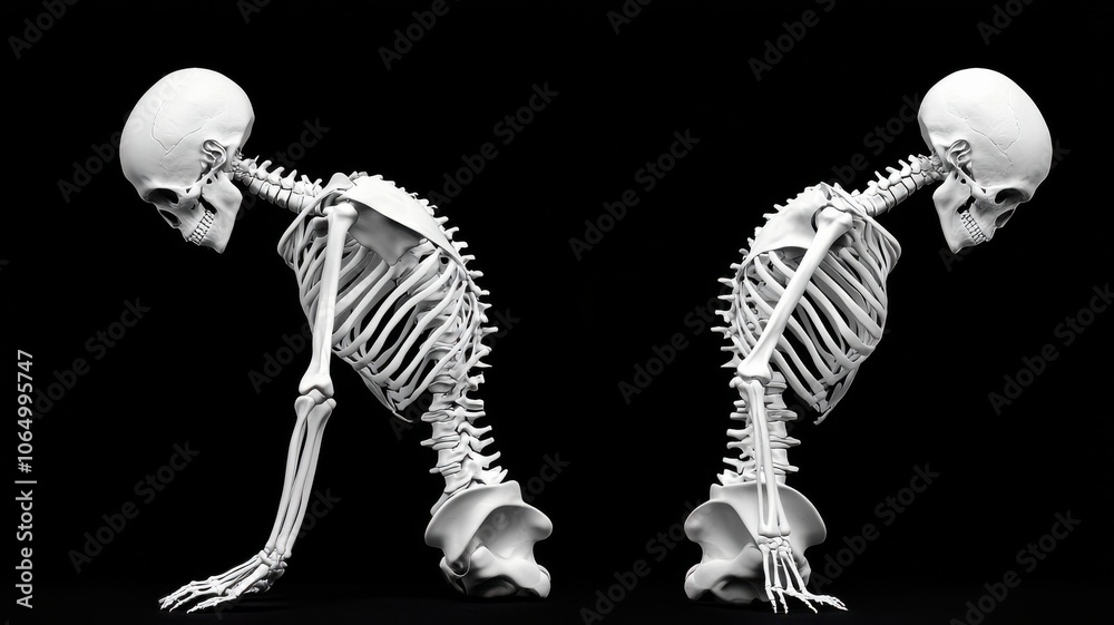 This image displays two anatomical models of human skeletons in ...