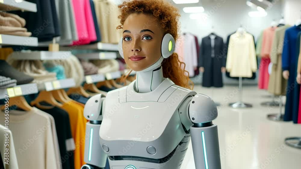 Humanoid Robot In Modern Clothing Store, AI And Robotics In Retail ...