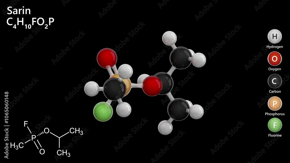 Sarin. Chemical weapon. Animated 3D model of a molecule. Molecular ...