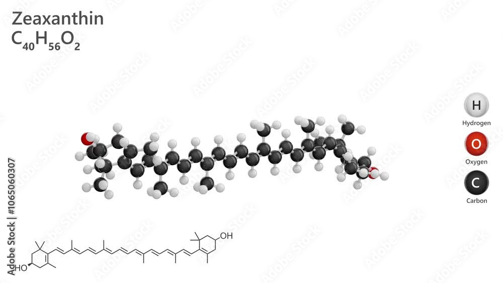 Zeaxanthin. Carotenoid. Animated 3D model of a molecule. Molecular ...