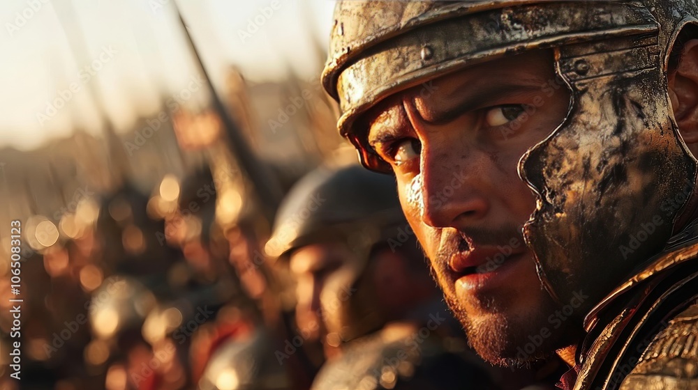 Hyper-Realistic Portrait of Roman Soldier in Battle Armor with Intense ...