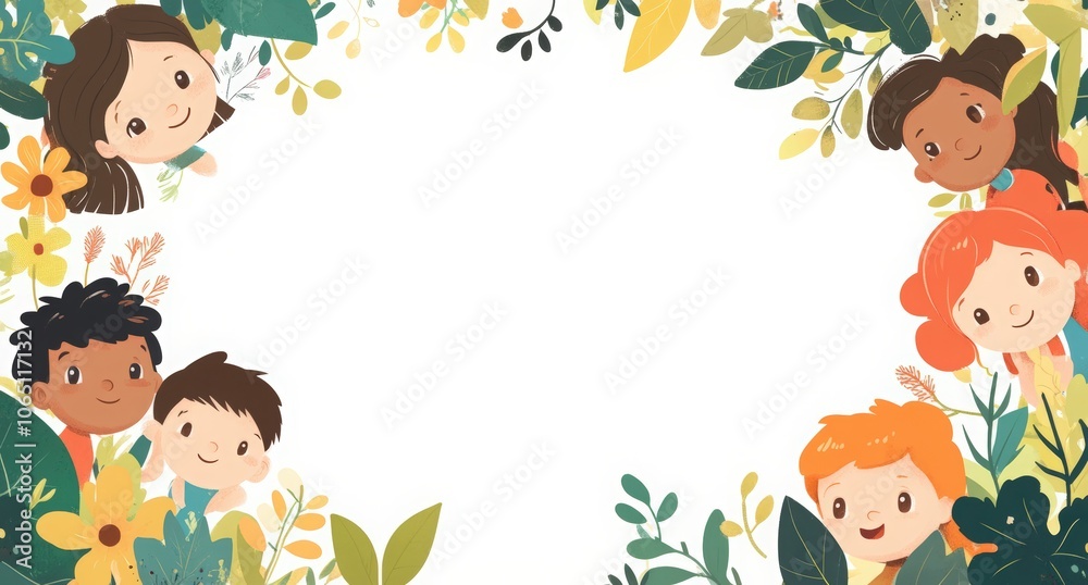 children's party invitation card with blank space for text. Cute kids ...