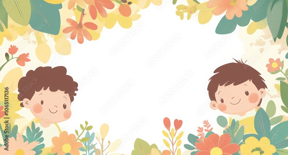 children's party invitation card with blank space for text. Cute kids ...