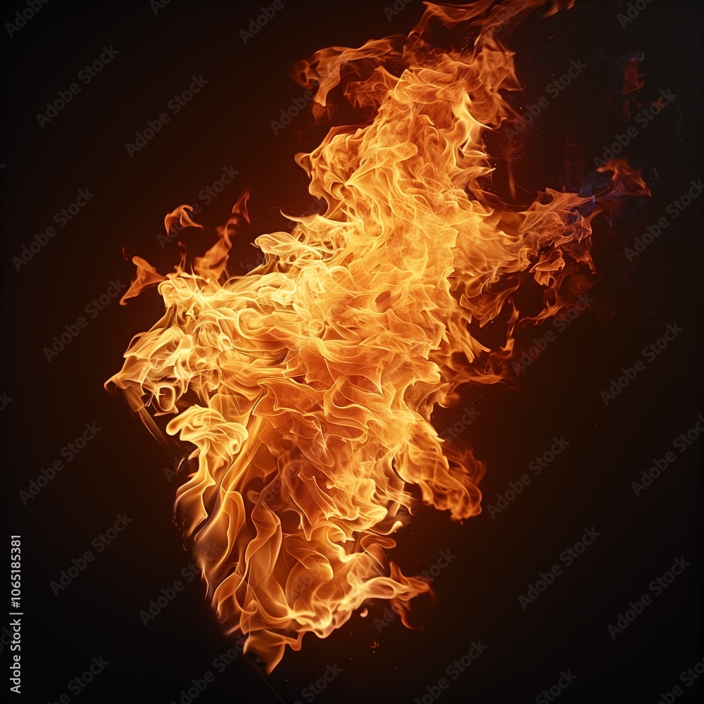 Realistic fireball on a black background, showcasing intense flames and ...