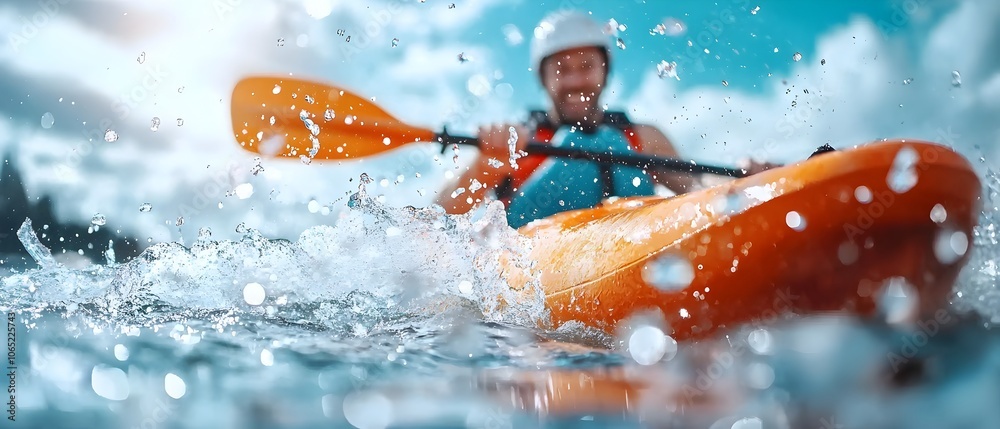 Fearless kayaker confidently navigating through the churning whitewater ...