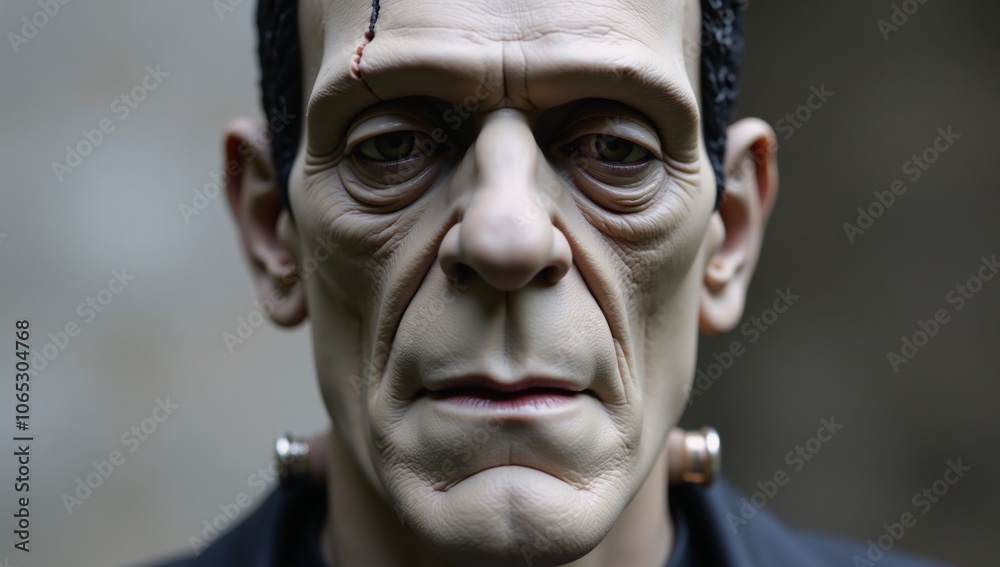 A detailed close-up portrait reveals the wrinkled features and intense ...