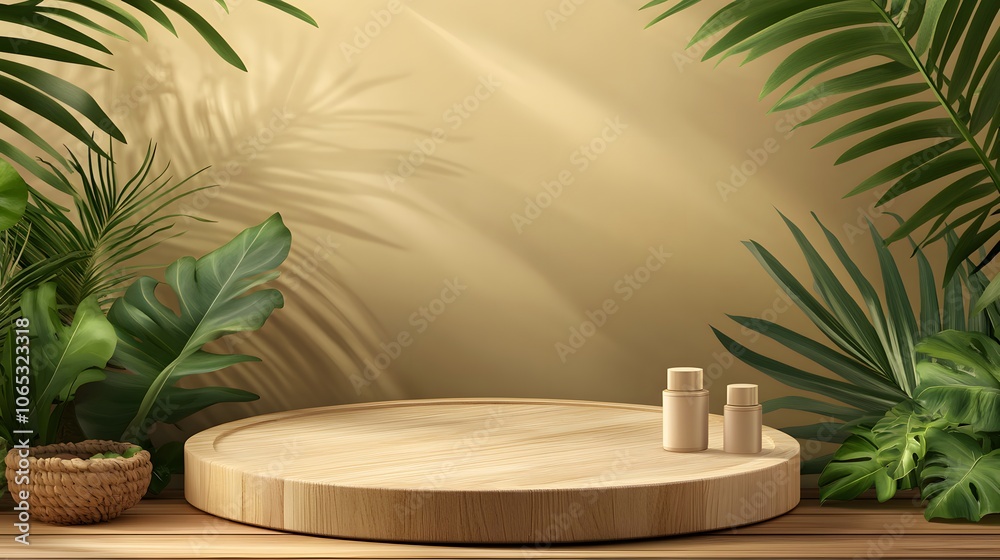 Wooden floor podium stage. Round wood platform, board display for ...