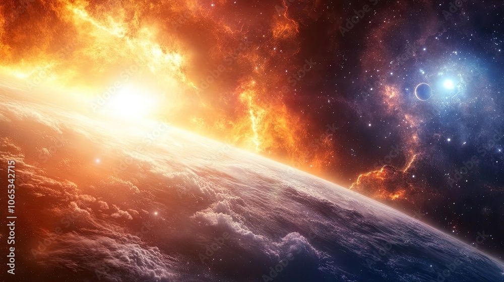 Image depicting a space scene with a hydrogen cloud in the background ...