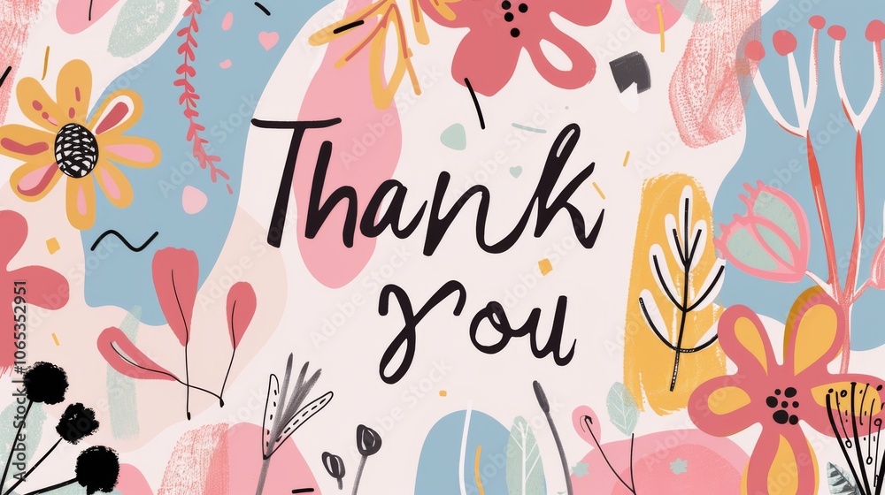 A colorful background with flowers and the words "thank you" written in ...