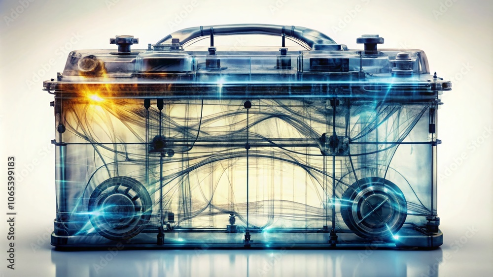 Double Exposure Car Battery Outline Sketch on White Background ...