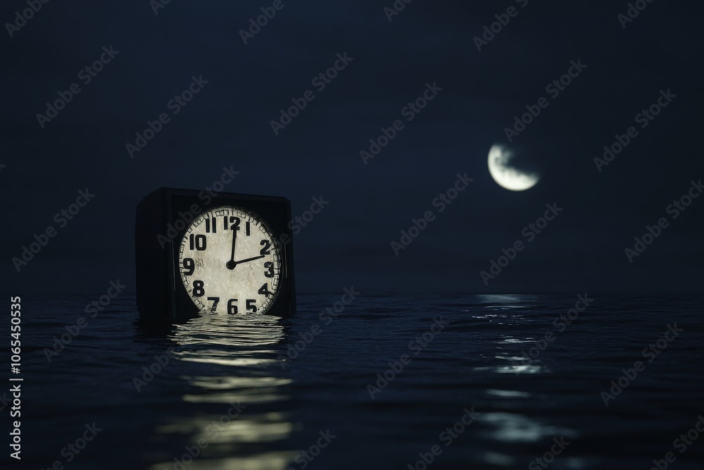 A digital clock displays half past midnight, frozen in time, while its ...