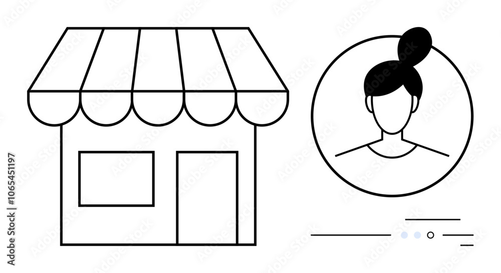 Simple storefront with awning beside outline of a females profile in ...