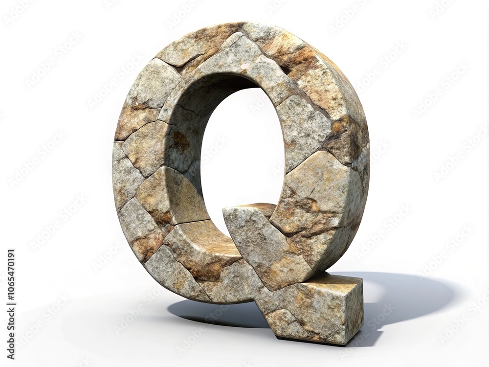 Showcasing a 3D stone letter Q, this render boasts realistic textures ...