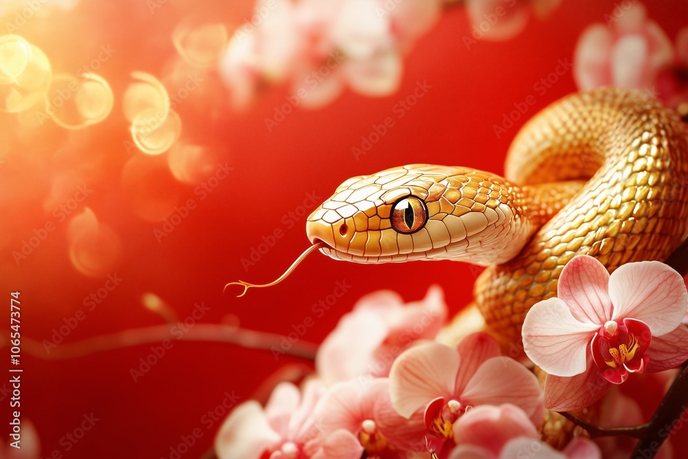 Snake on chinese decor background, Happy lunar New Year 2025 Year of ...
