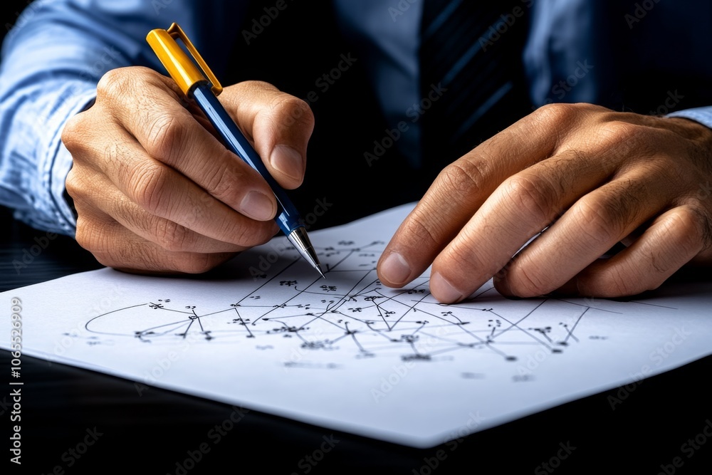 Person writing a solution to a factorization problem on graph paper ...