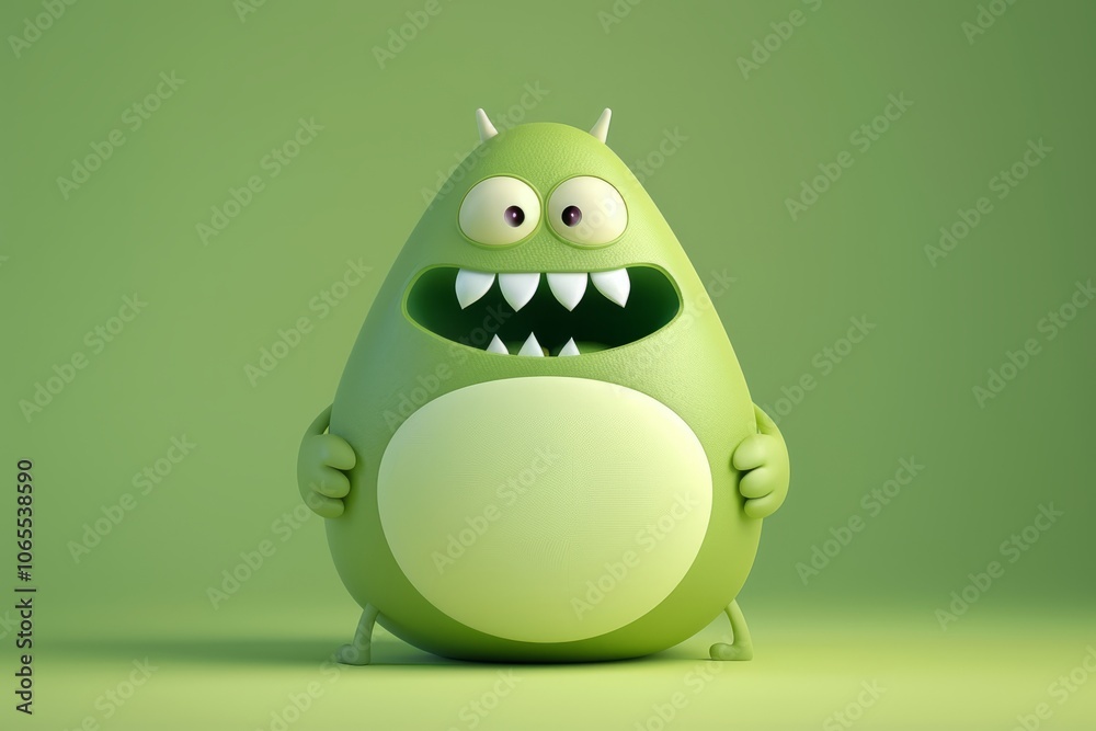 A green and white cartoon character with large, exaggerated teeth ...