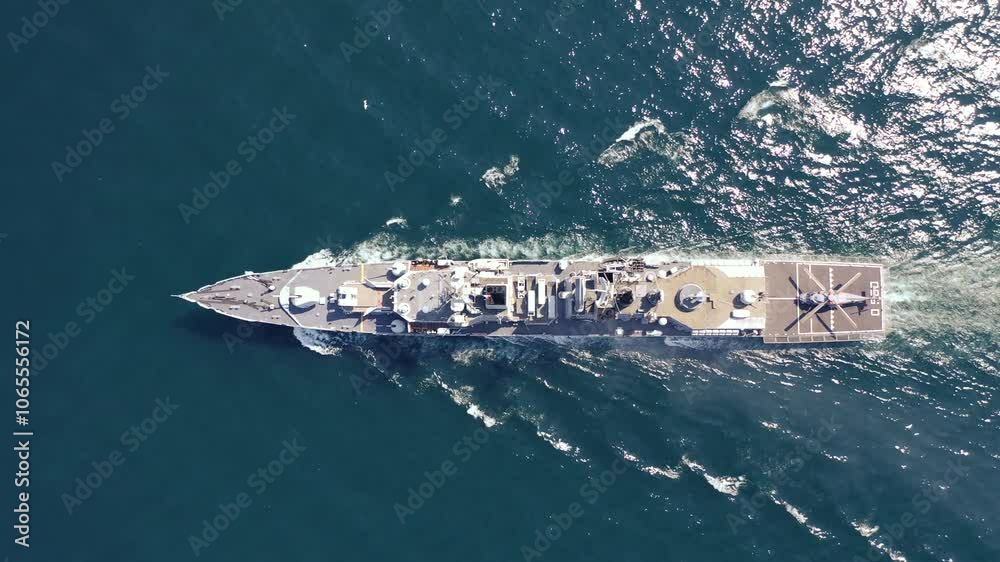 Aerial view of naval ship, battle ship, warship, Military ship ...