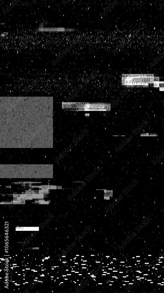 Vertical VHS no-signal effect with error TV static and glitch overlay ...