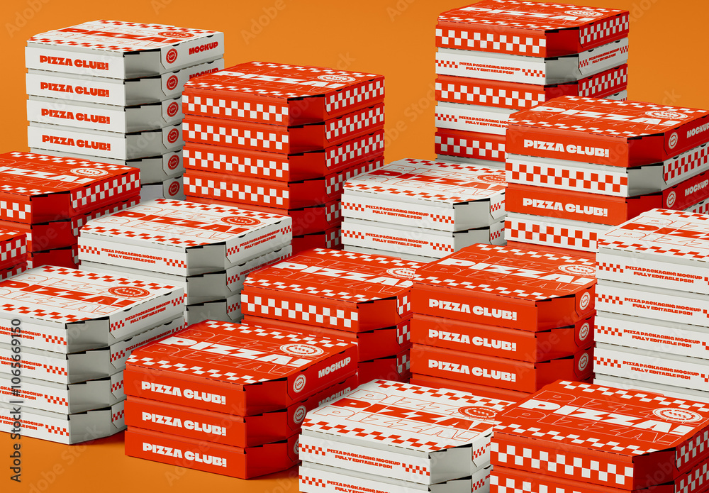 Many Stacked Pizza Boxes Mockup Stock Template | Adobe Stock
