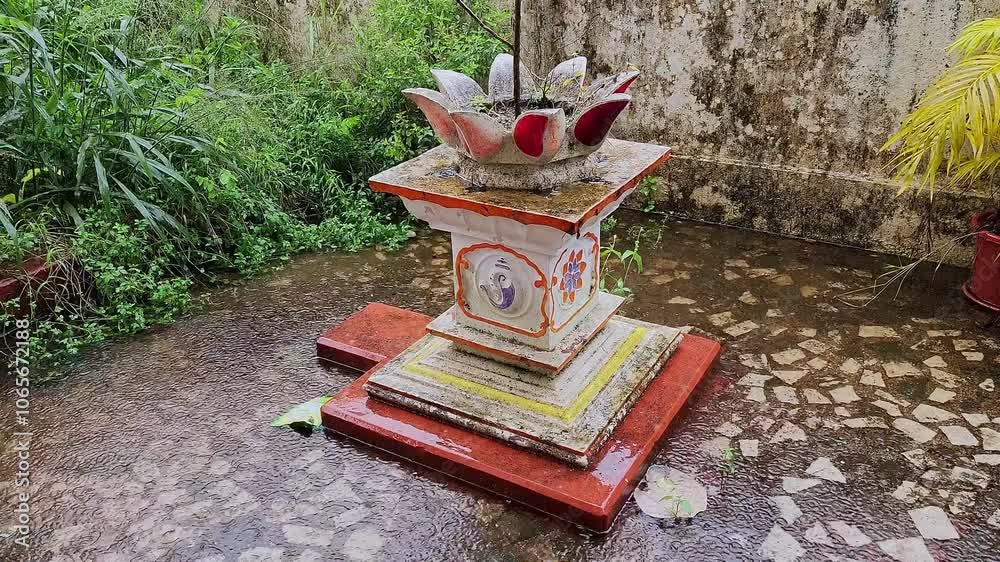 A video of a holy basil pot or tulsi temple in front of an Indian house ...