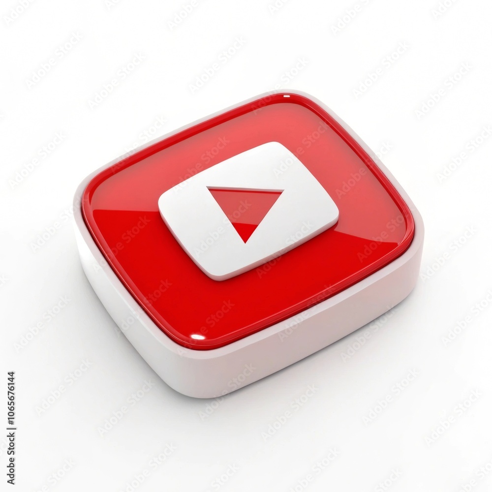 shiny youtube logo social media icon red glossy white play button icon ...