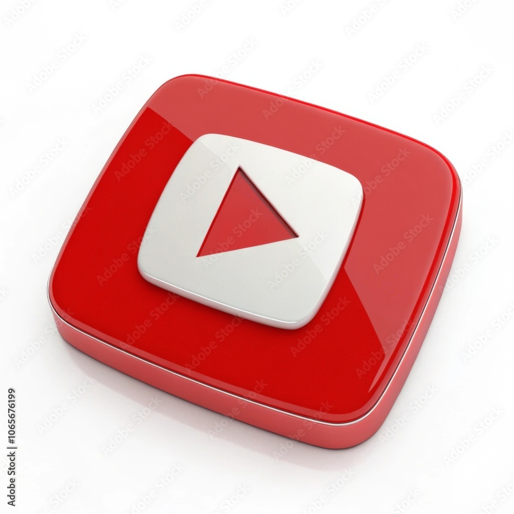 shiny youtube logo social media icon red glossy white play button icon ...