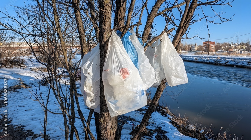 Plastic Bag Drift : plastic pollution. A group of plastic bags caught ...