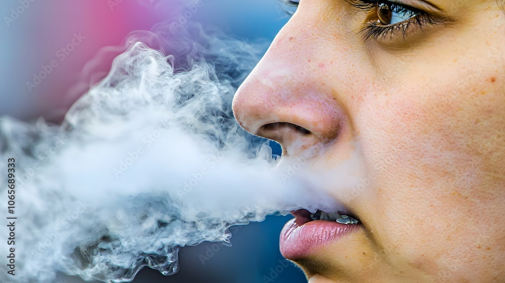 Breathing Difficulty: air pollution. A close-up of a person’s face ...