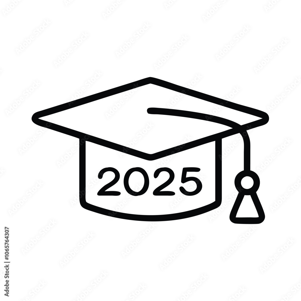 Graduation Cap Icon with "2025" Text, Simple black outline icon of a ...