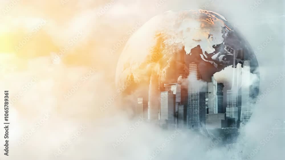 Planet Earth with modern city skyline inside glass sphere for ...