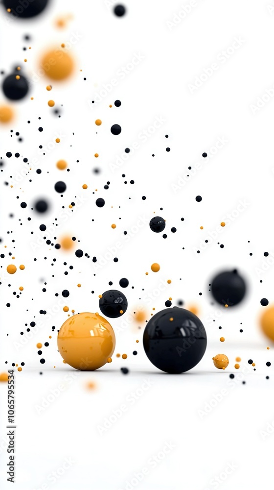 A collection of black and orange orbs bobbing on a white background ...