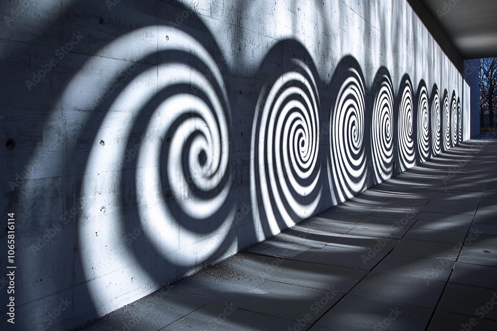 Spirals of shadow dance on a concrete wall in the afternoon light Stock ...