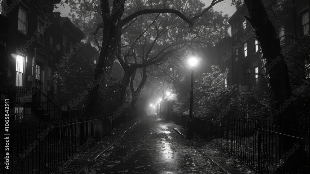 New York City streets, in the ghetto, at night, black and white camera ...