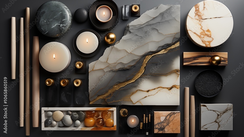Luxury mood board with marble, wood, and other high-end materials ...