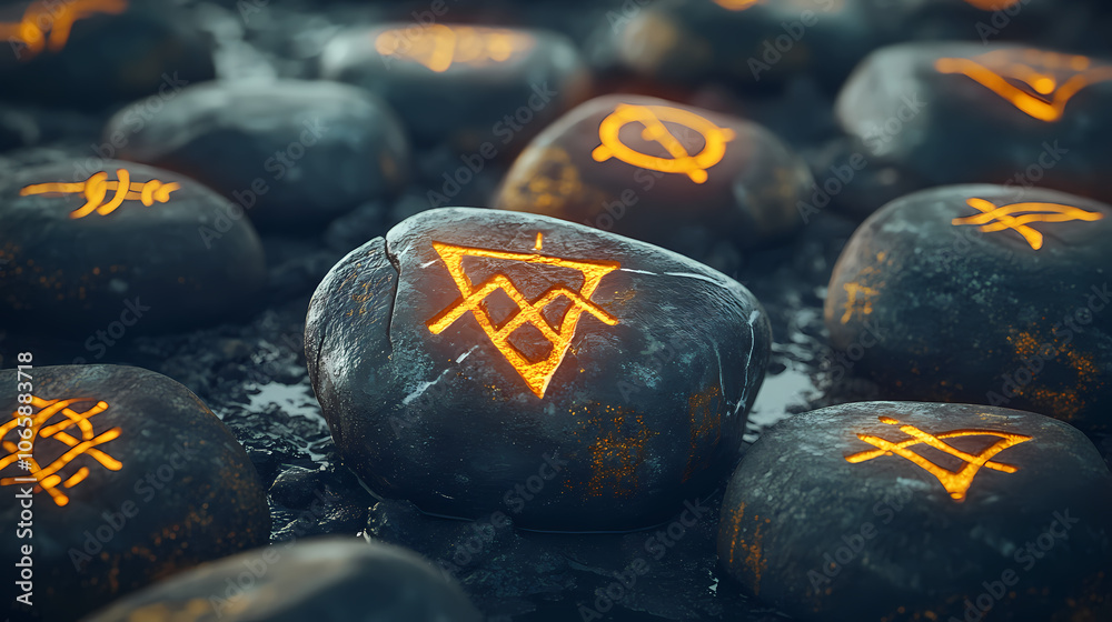 Ancient viking runes on stone. mystical rune symbols for occult ...