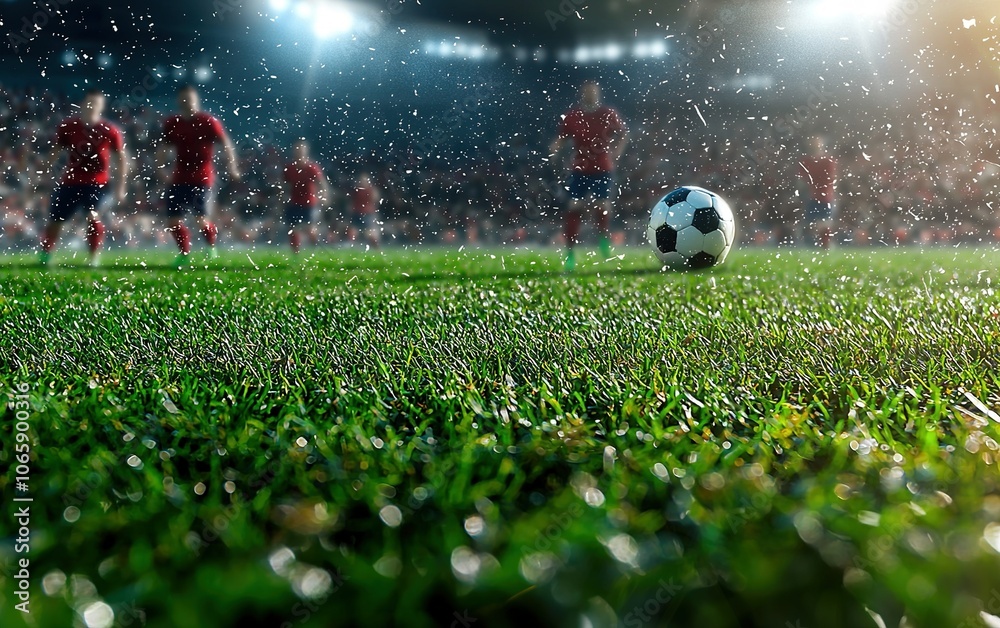 Players on a rain-soaked soccer field prepare for an intense match ...
