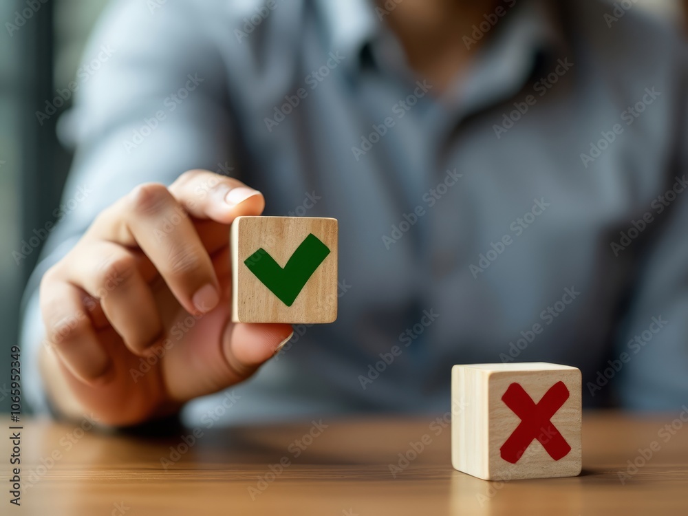 Weighing the Pros and Cons: Wooden Blocks with Checkmark and Cross ...