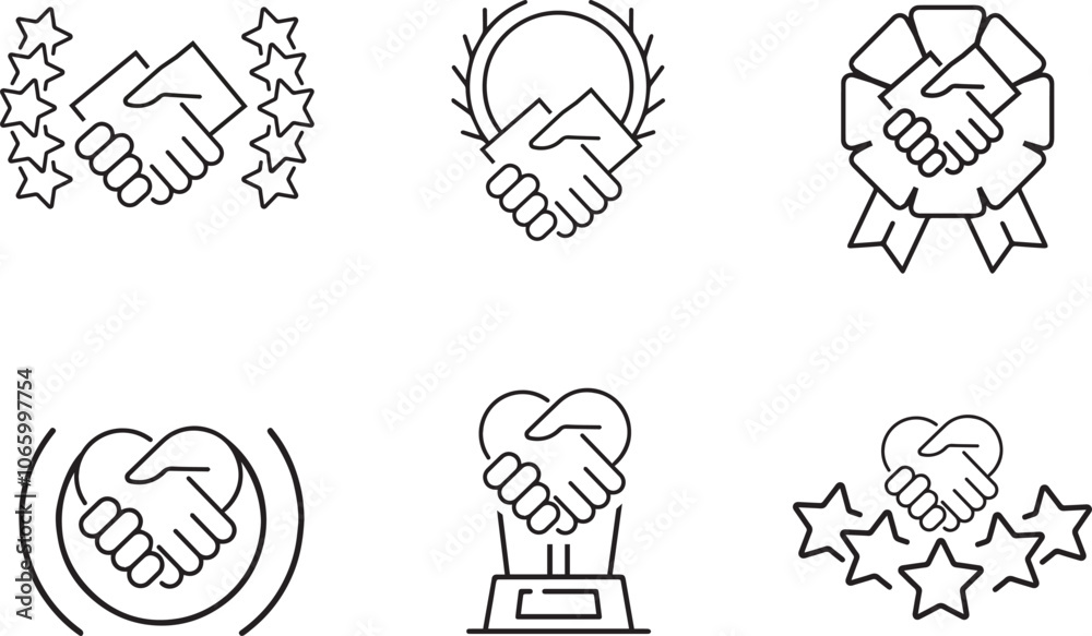 Handshake teamwork success icon set. Vector illustration of business ...
